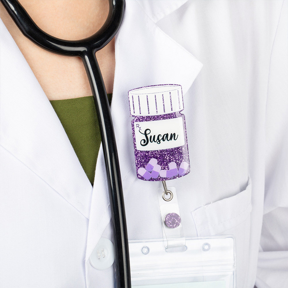 Personalized Pill Bottle Glitter ID Badge Reel for Pharmacist Medical ...