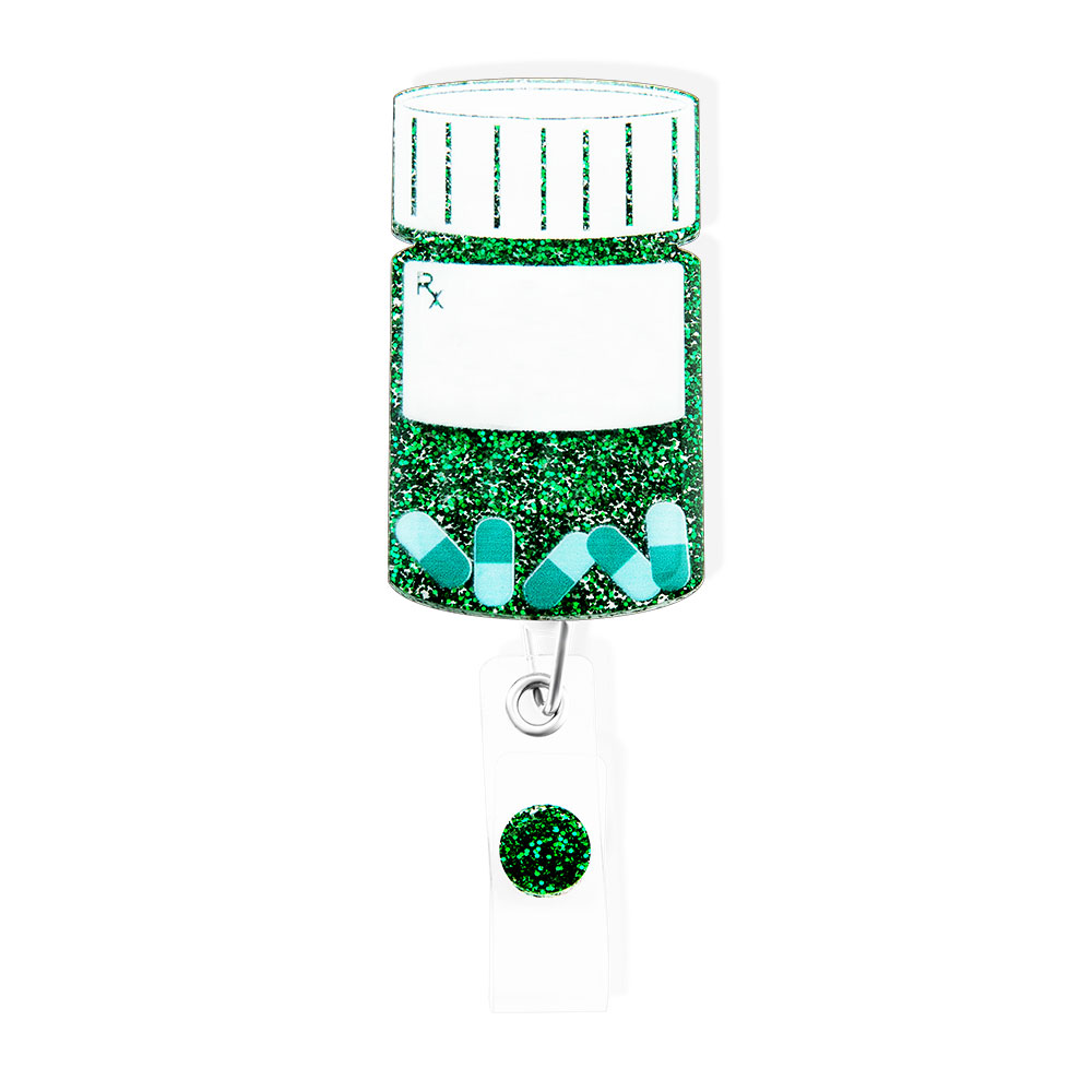 Personalized Pill Bottle Glitter ID Badge Reel for Pharmacist Medical ...
