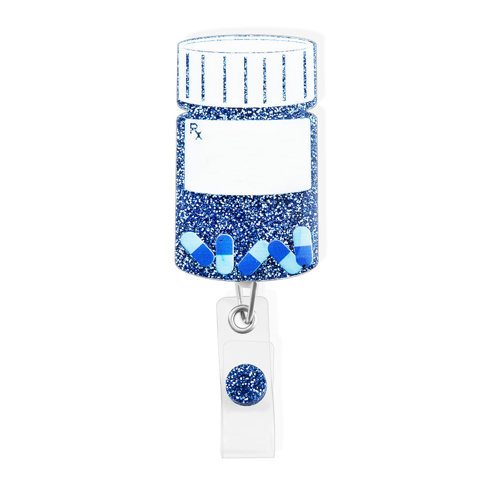 Personalized Pill Bottle Glitter ID Badge Reel for Pharmacist Medical ...