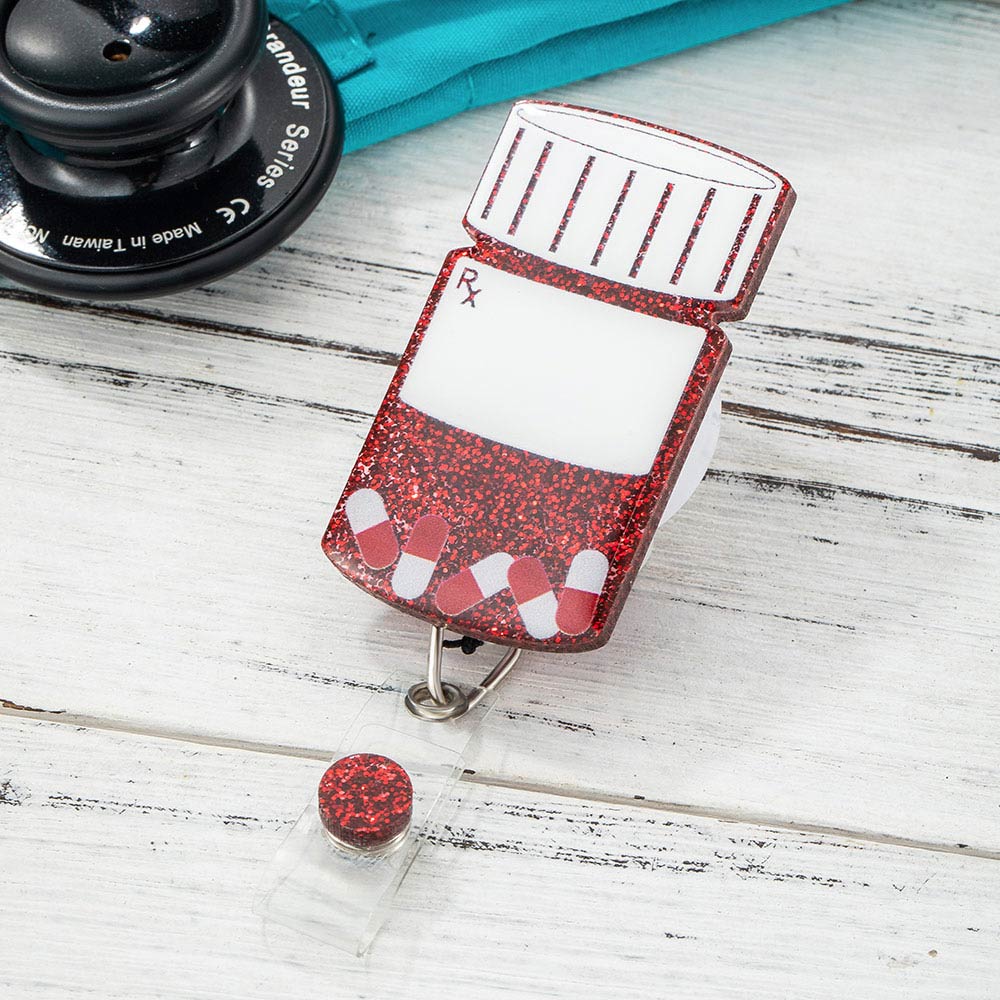Personalized Pill Bottle Glitter ID Badge Reel for Pharmacist Medical ...