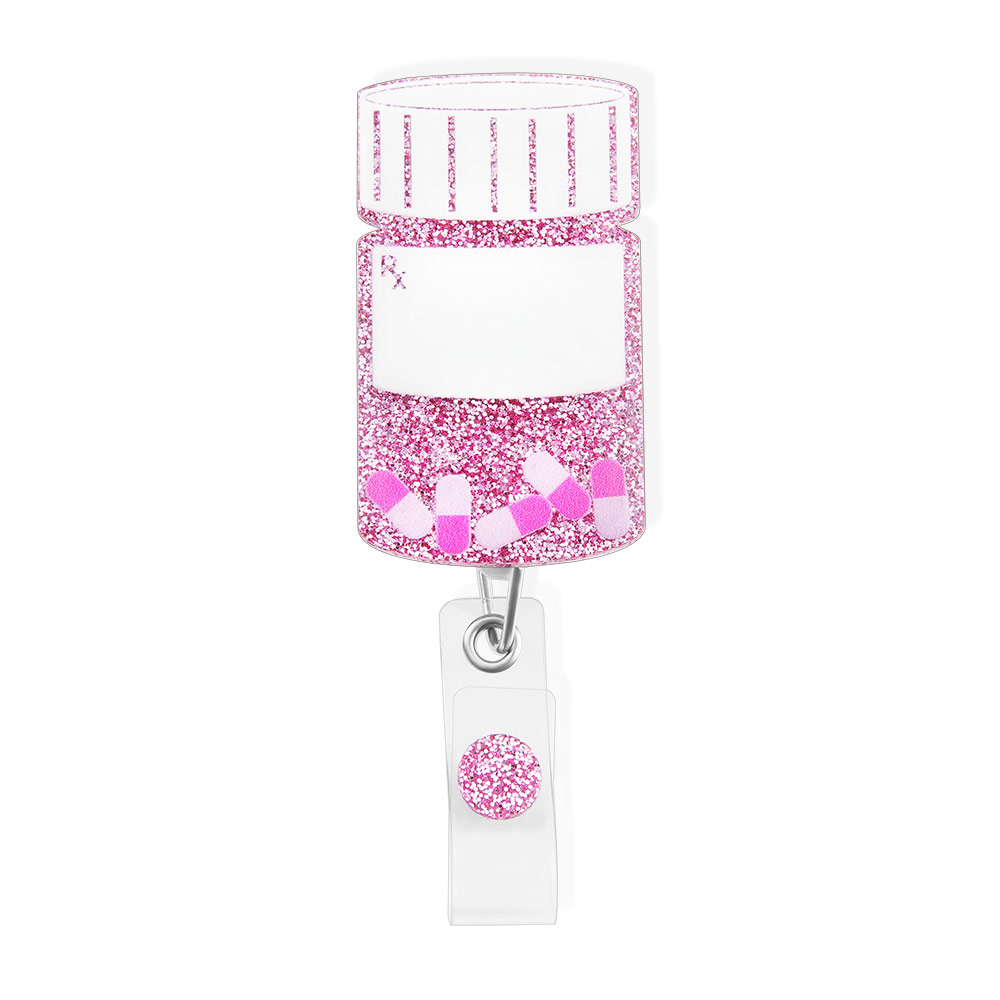 Personalized Pill Bottle Glitter ID Badge Reel for Pharmacist Medical ...