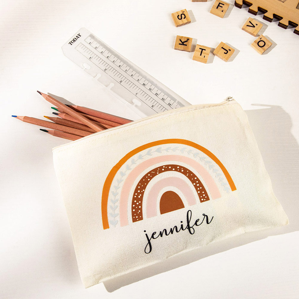 Personalized Canvas Rainbow Pencil Case with Name for School Stationery ...