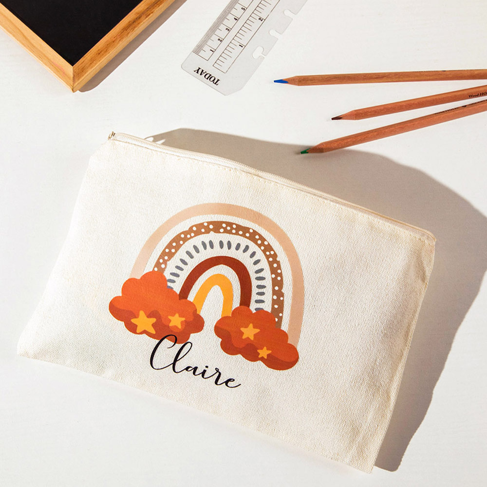 Personalized Canvas Rainbow Pencil Case with Name for School Stationery ...