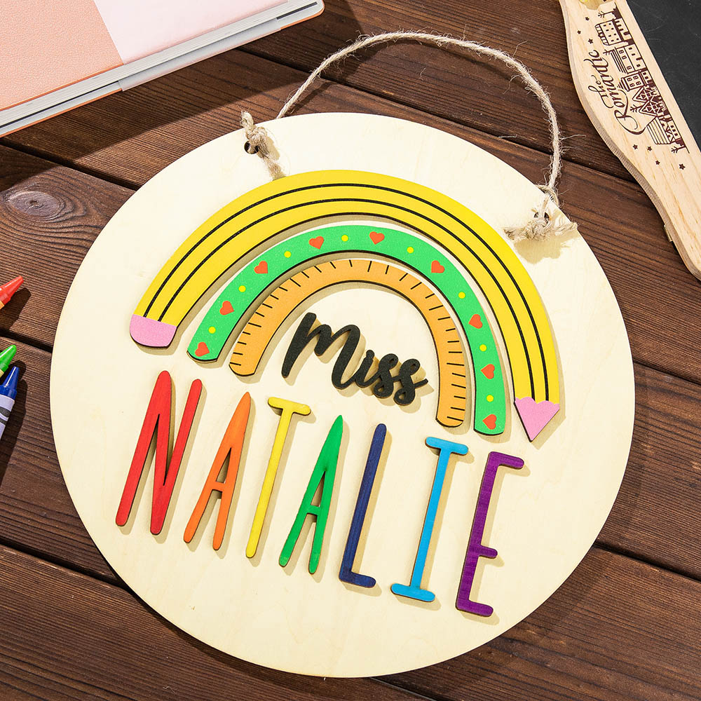 Personalized Round Teacher Name Sign Gift for Teachers Back to School ...