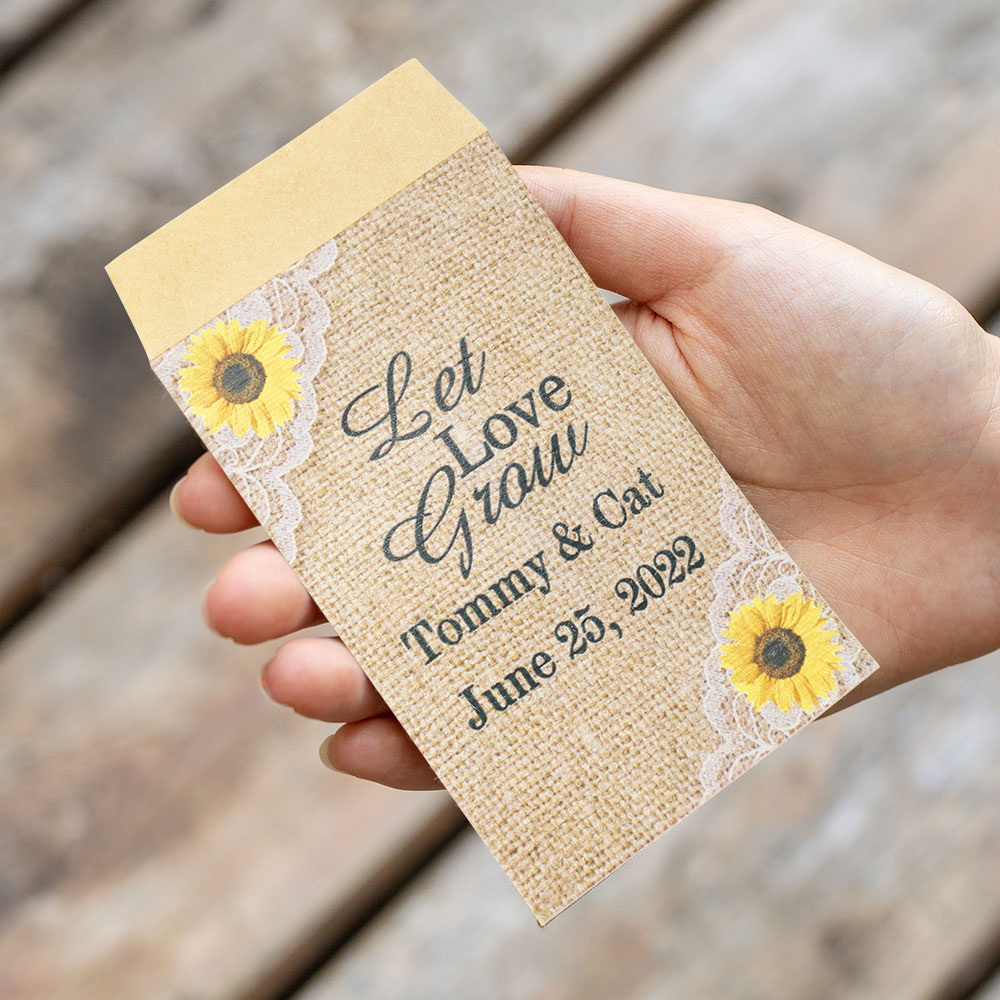 Personalized Wedding Favors Sunflower and Lace Kraft Paper Seed Packets ...