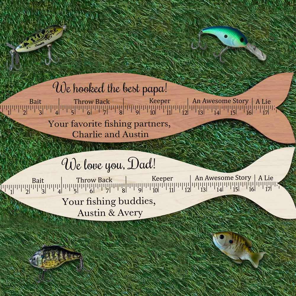 Personalized Wooden We Hooked the Best Papa Fish Style Ruler with Text ...