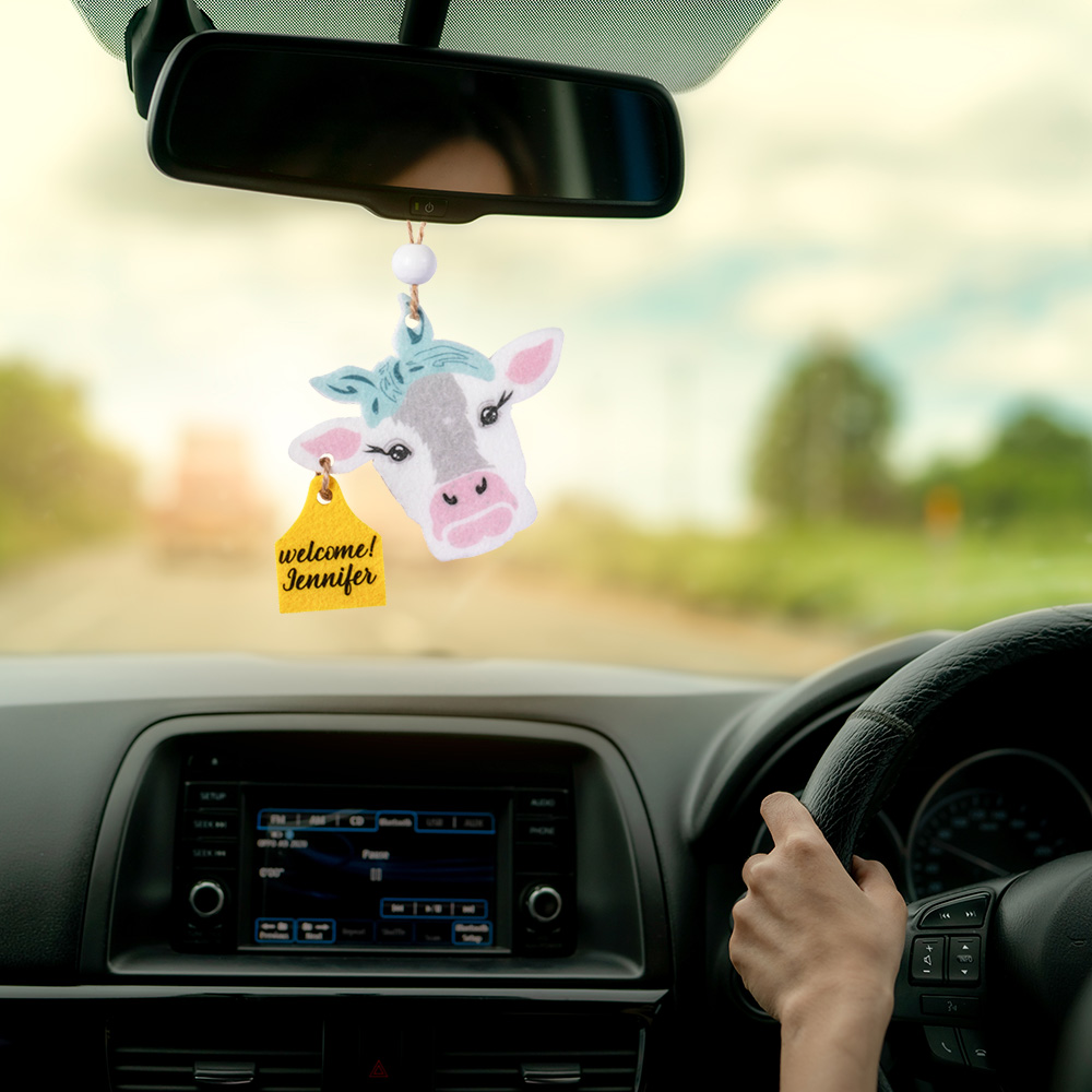 Personalized Cow Aromatherapy Charm for Car Rear View Mirror Decor - CALLIE