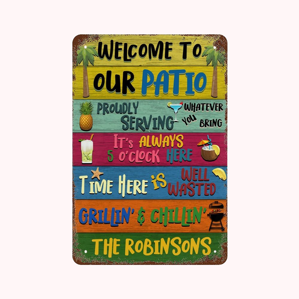 Personalised Welcome Grilling Chilling Name and Place Metal Sign Wall ...