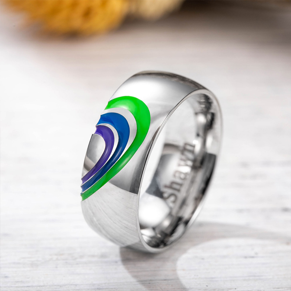 Personalized Matching Rainbow Heart Enamel Ring LGBTQ Jewelry Pride ...