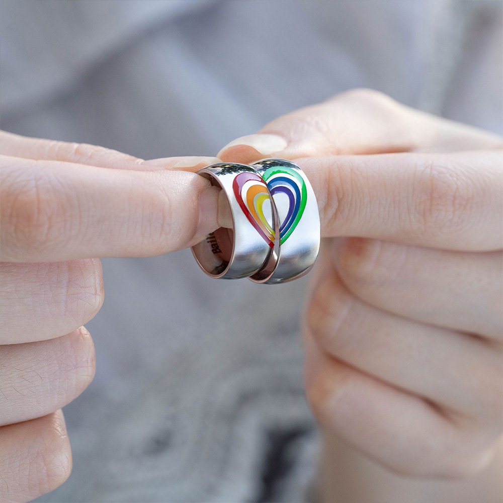Personalized Matching Rainbow Heart Enamel Ring LGBTQ Jewelry Pride ...