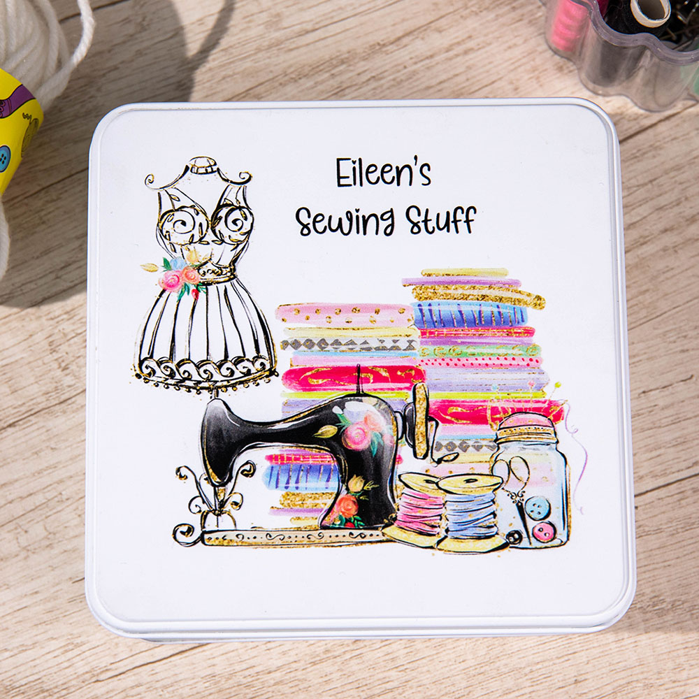 Personalized Metal Sewing Storage Tin with Painted Sewing Machine Gifts ...
