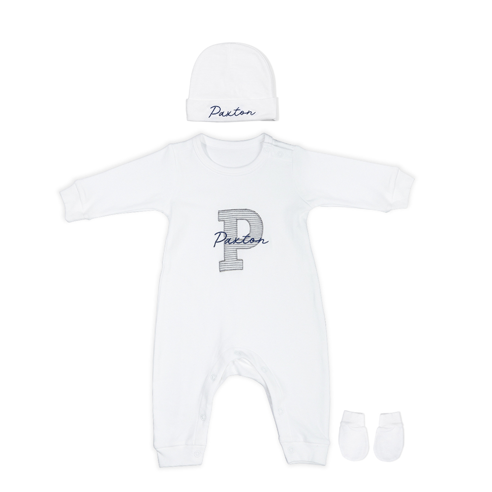 Personalized Neutral Baby Romper Set with Hat and Gloves Coming Home ...