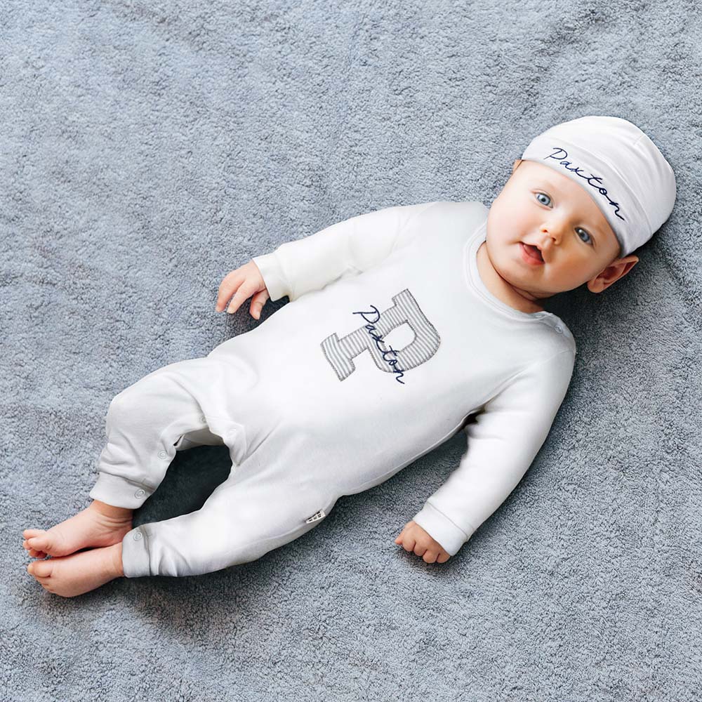 Personalized Neutral Baby Romper Set with Hat and Gloves Coming Home ...