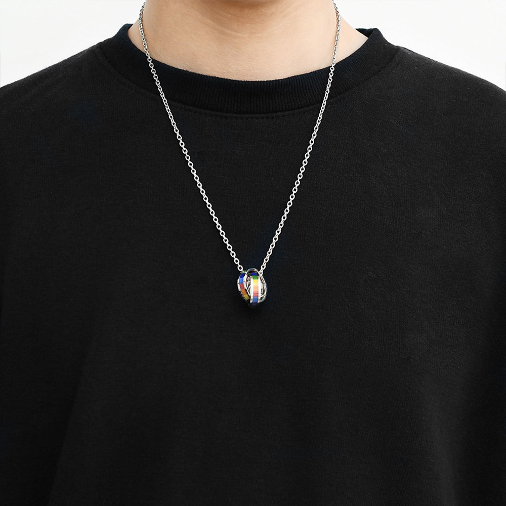 Personalized LGBT Pride Rainbow Double Rings Pendant Necklace - CALLIE