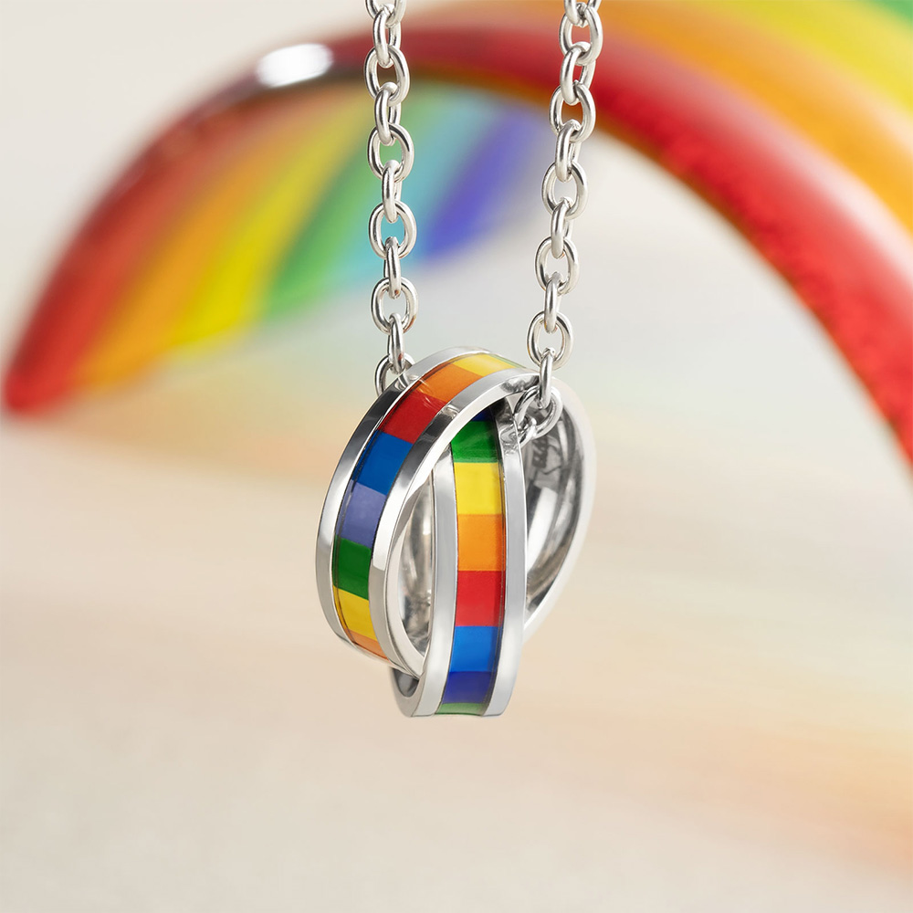 Personalized LGBT Pride Rainbow Double Rings Pendant Necklace - CALLIE