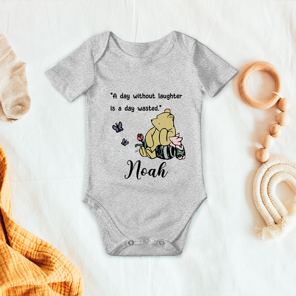 Personalized Winnie The Pooh Short Sleeve Baby Onesie With Name - CALLIE