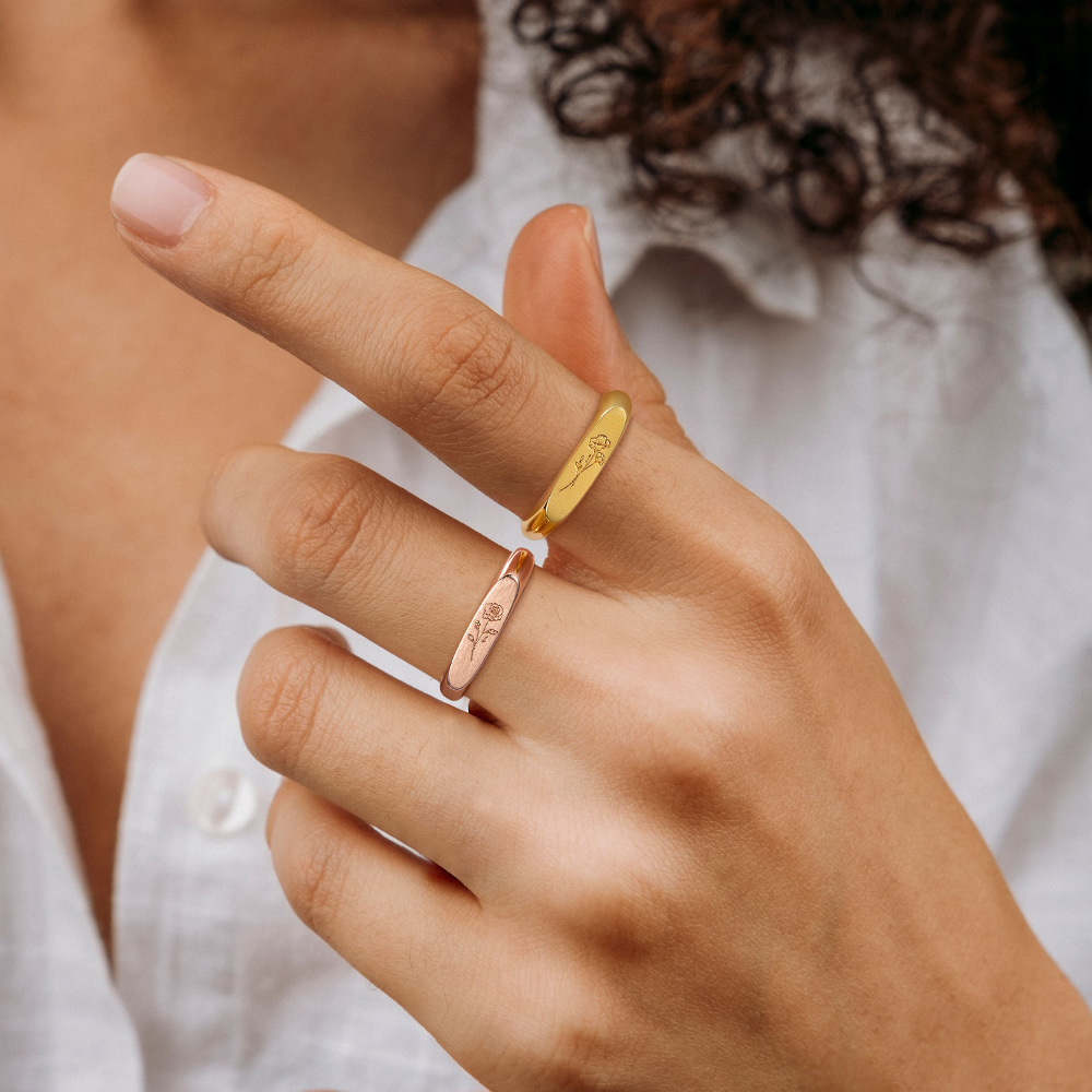 Personalized Birth Month Flower Signet Stackable Ring Gift for Her - CALLIE