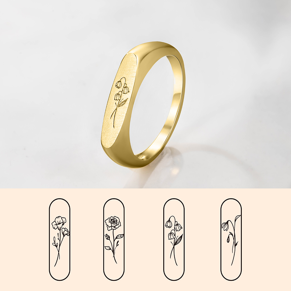 Personalized Birth Month Flower Signet Stackable Ring Gift for Her - CALLIE