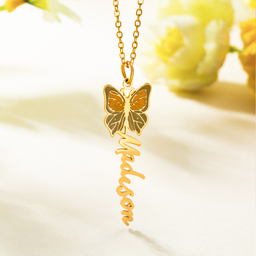 Personalized Birth Month Butterfly Necklace with Name Gift for Her - CALLIE