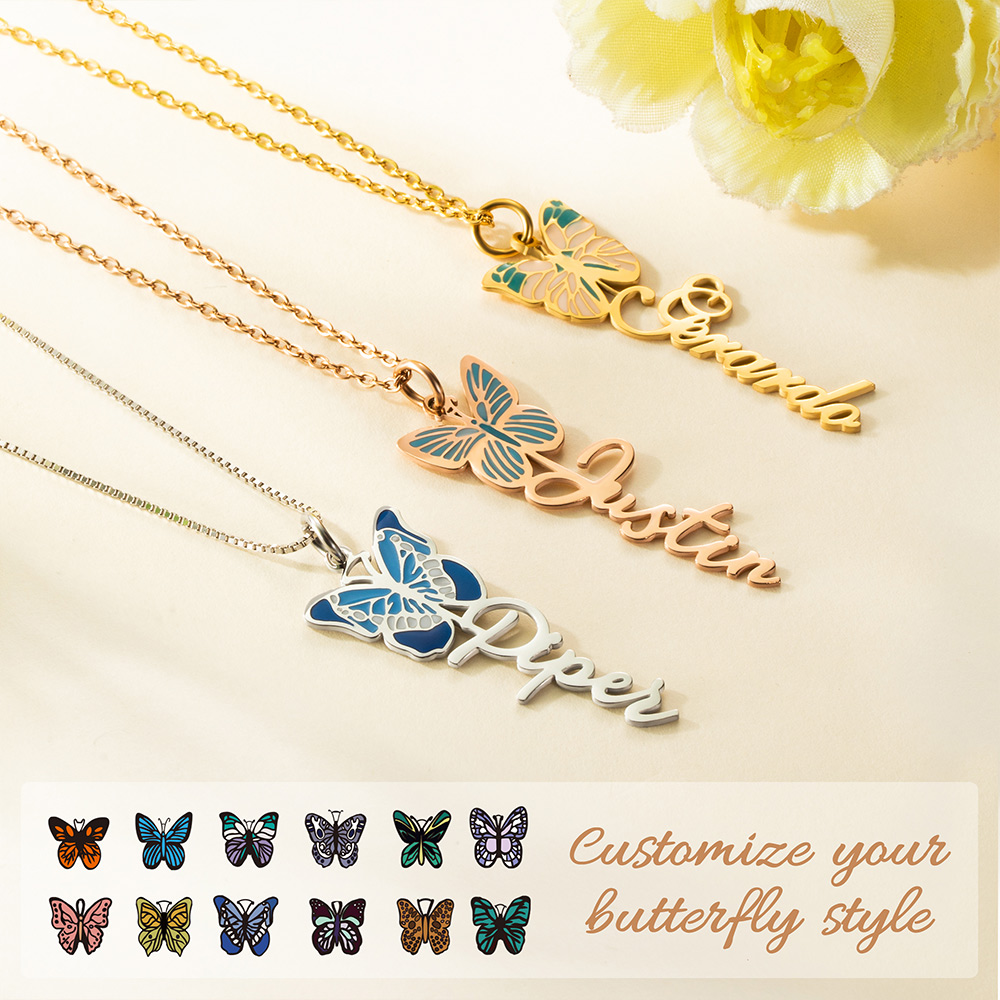 Personalized Birth Month Butterfly Necklace with Name Gift for Her - CALLIE