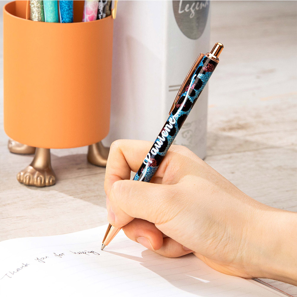 Personalized Glitter Rainbow Leopard Retractable Ballpoint Pens with ...