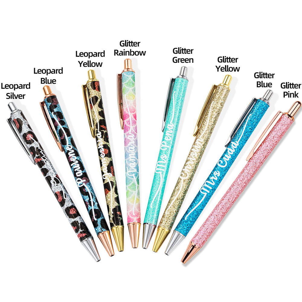 Personalized Retractable Ballpoint Glitter Pens with Name Set of 2 - CALLIE