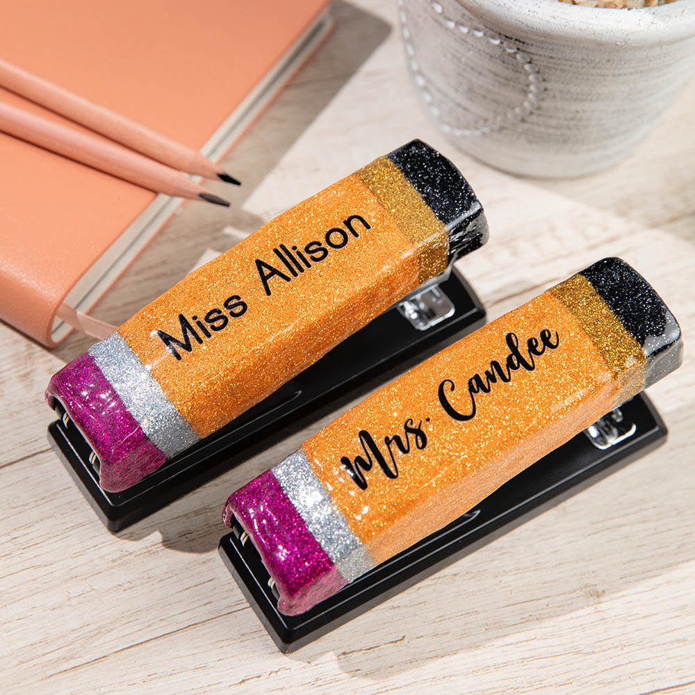 Personalized Handcrafted Pencil and Crayon Design Glitter Stapler ...