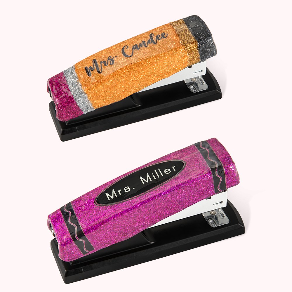 Personalized Handcrafted Pencil and Crayon Design Glitter Stapler for ...
