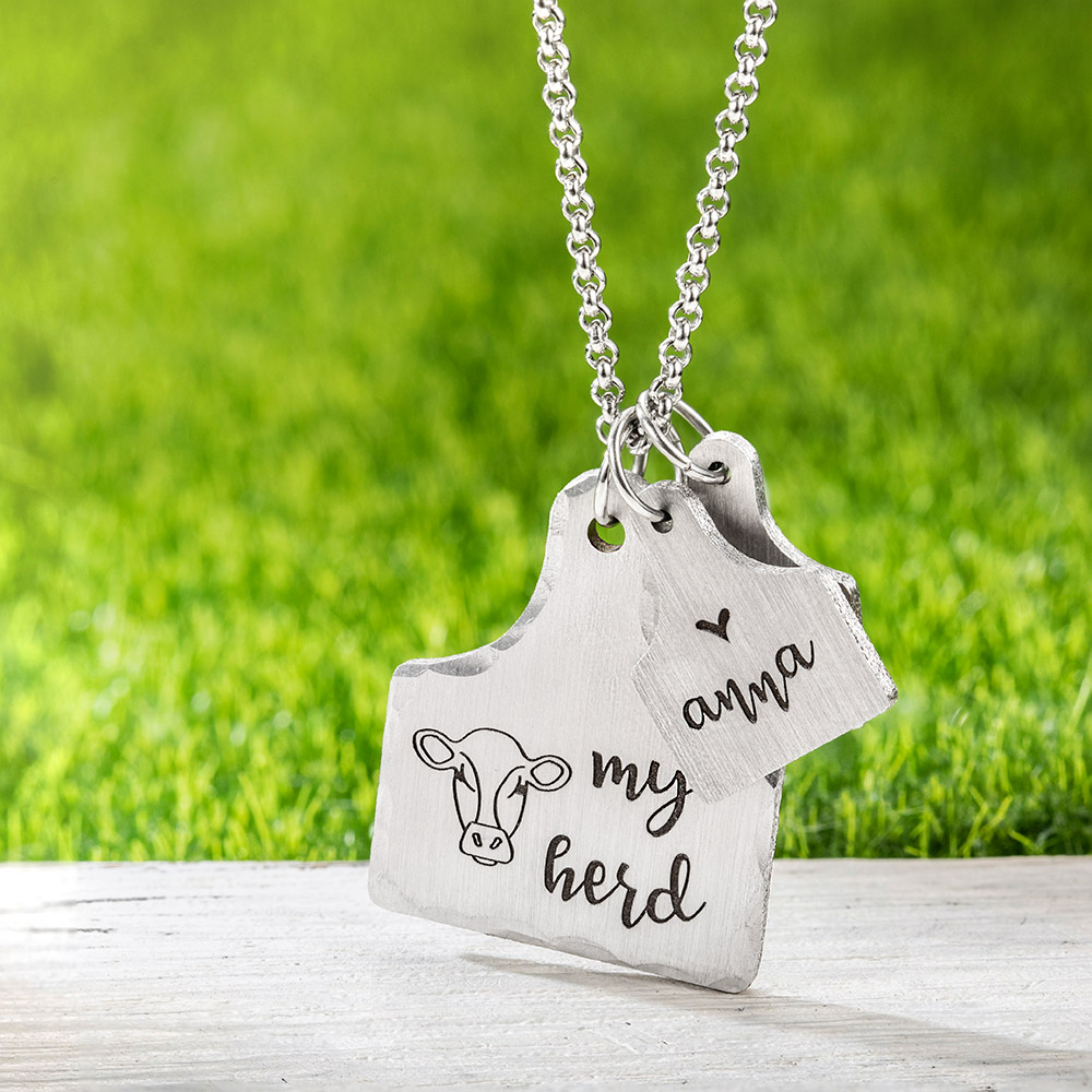 Personalized Cow Ear Tag Necklace Cow Cattle My Herd Grandma Necklace ...
