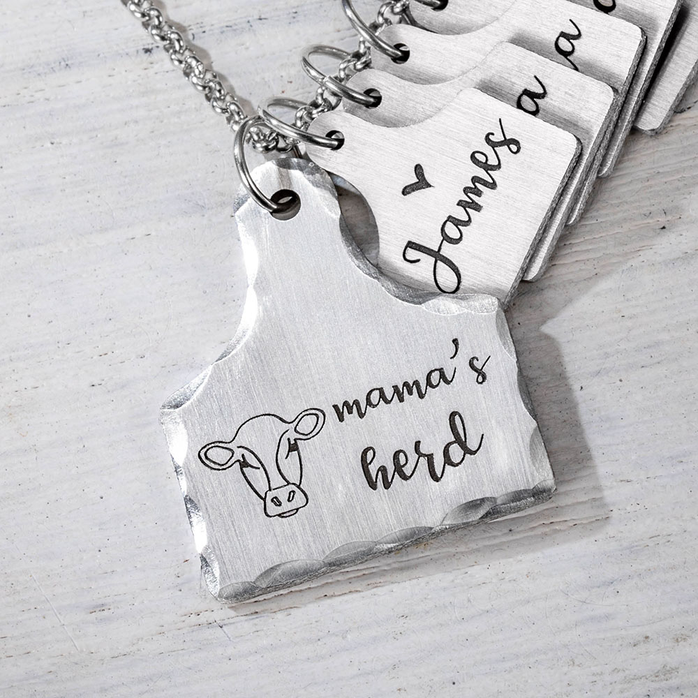 Personalized Cow Ear Tag Necklace Cow Cattle My Herd Grandma Necklace ...