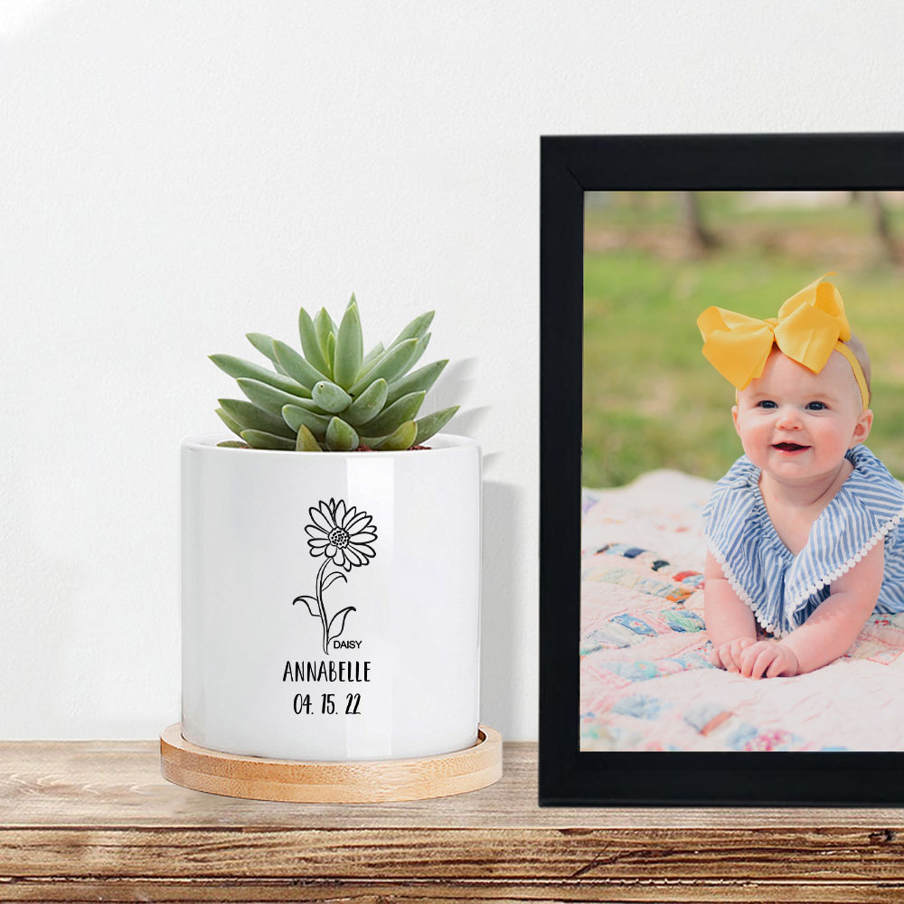 Personalized Memorial Succulent Pot with Birth Flower New Baby and ...