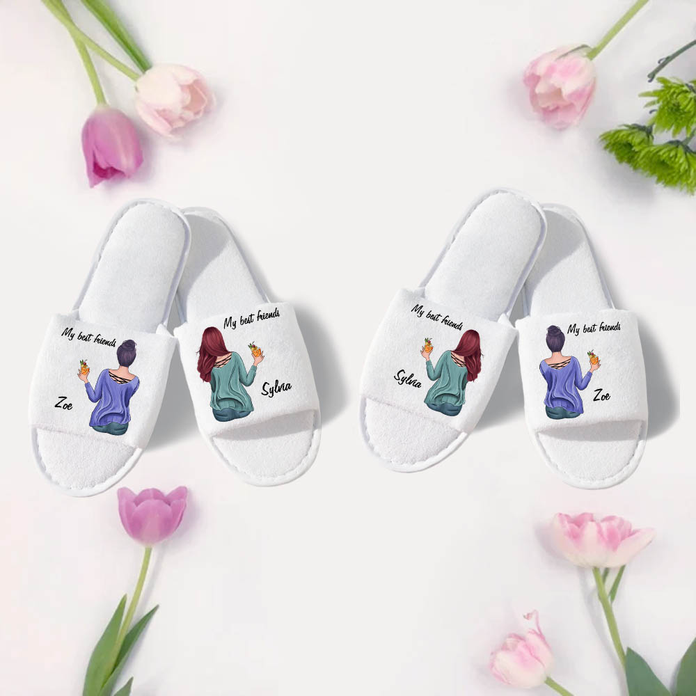 Personalized Best Friend Slippers Hair Clothing Drink Style 2 Pairs for ...