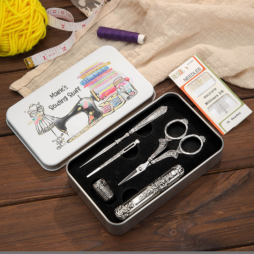 Personalized Vintage Embroidery Scissors Kit with Storage Box Set of 6 ...