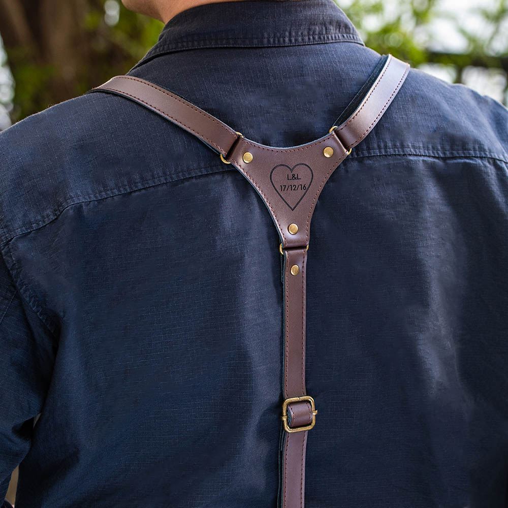 Personalized Men's Y Back Design Cowhide Leather Suspenders with ...
