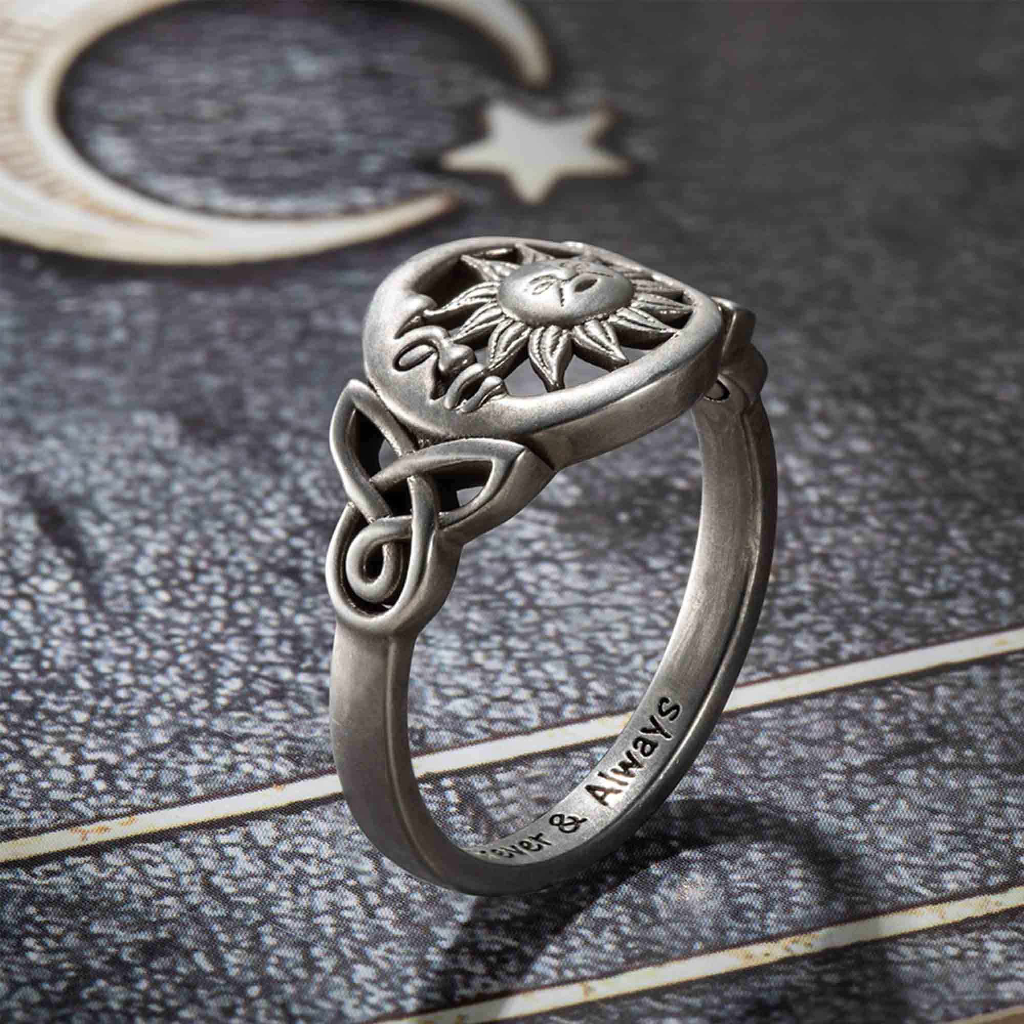 Personalized Sterling Silver Moon and Sun Ring with Celtic Triquetra ...
