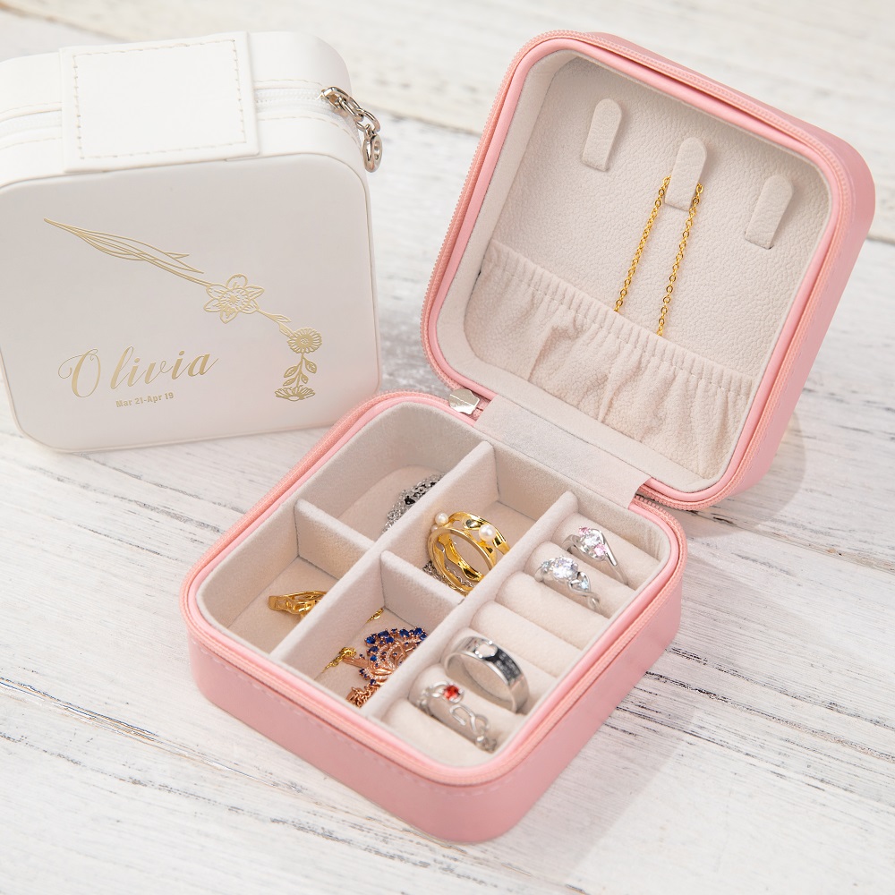 Personalized Birth Flower Zodiac Jewelry Box for Bride and Besties - CALLIE