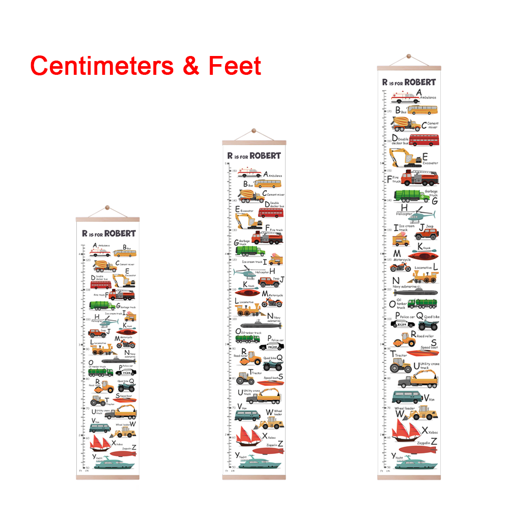 Personalized Alphabet Vehicle and Dinosaur Height Growth Chart for Kids ...
