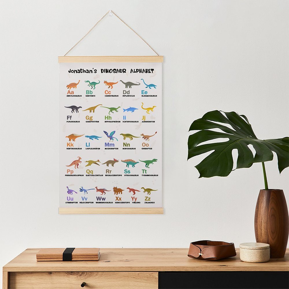 Personalized Canvas Dinosaur Alphabet Wall Art Educational Poster ...