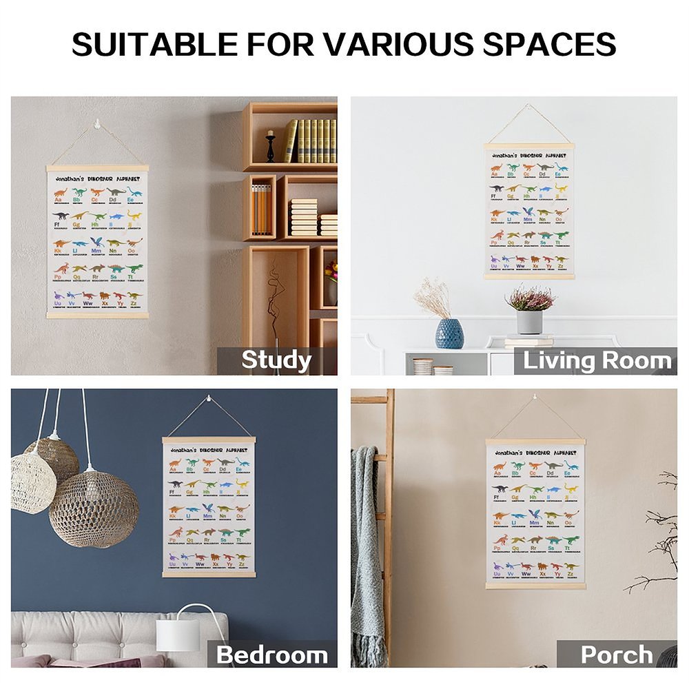 Personalized Canvas Dinosaur Alphabet Wall Art Educational Poster ...