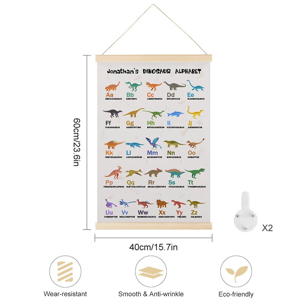 Personalized Canvas Dinosaur Alphabet Wall Art Educational Poster ...