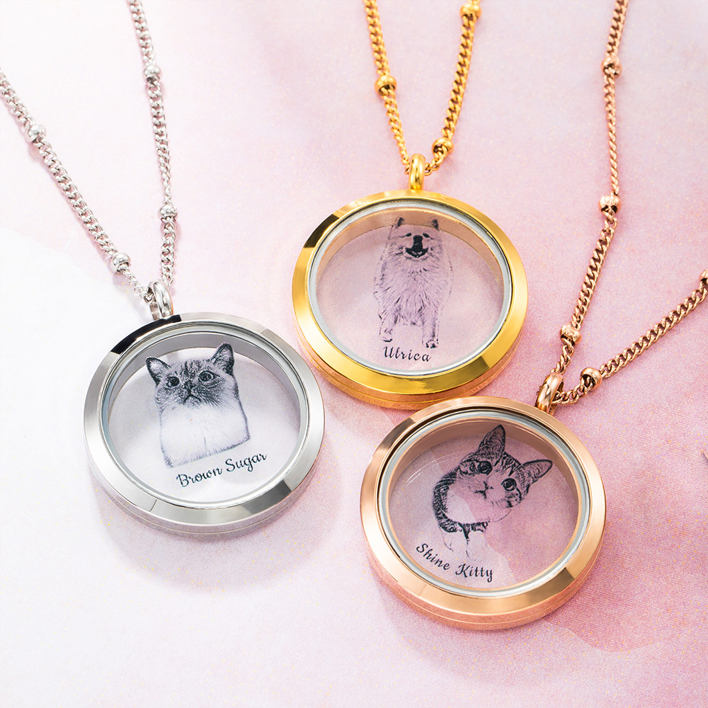 Personalized Pet Fur Keepsake Necklace with Portrait Memorial Jewelry ...