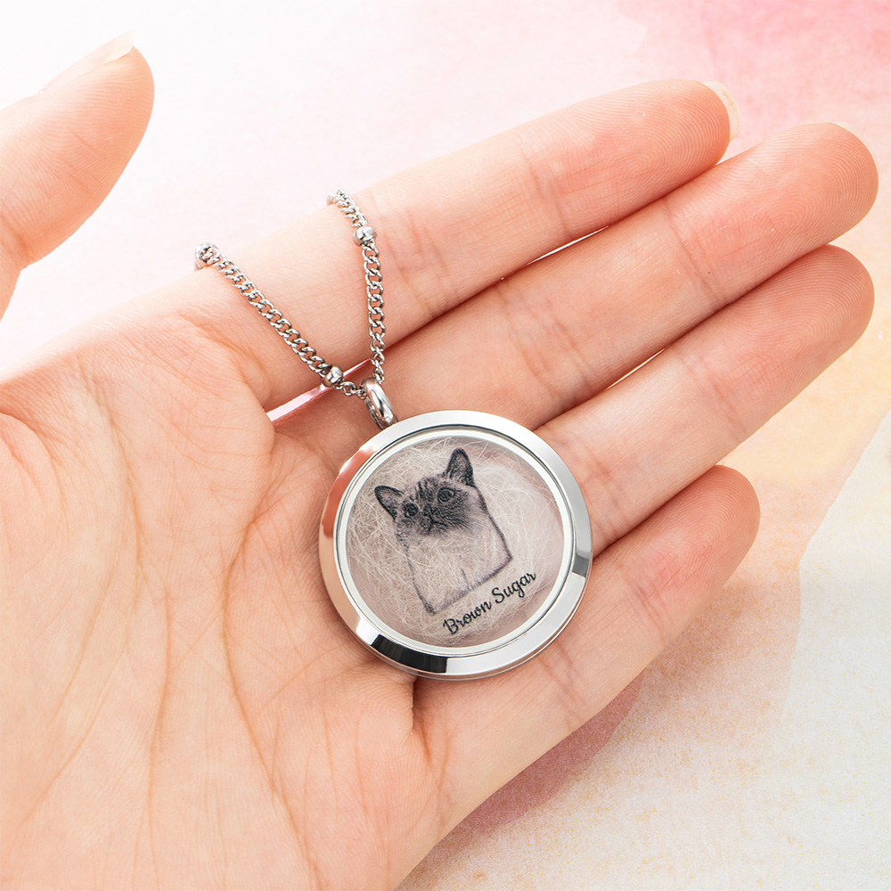 Personalized Pet Fur Keepsake Necklace with Portrait Memorial Jewelry ...