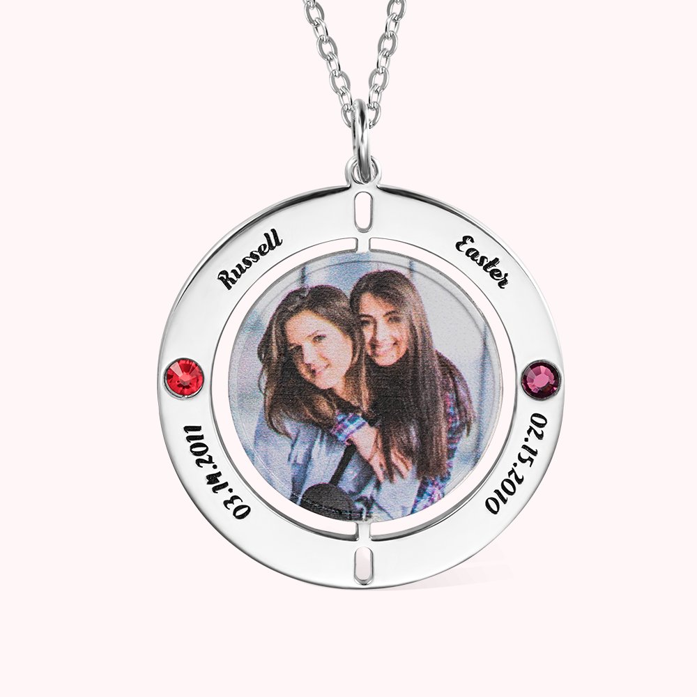 Personalized Engraved Circle Memorial Photo Necklace with Birthstones ...
