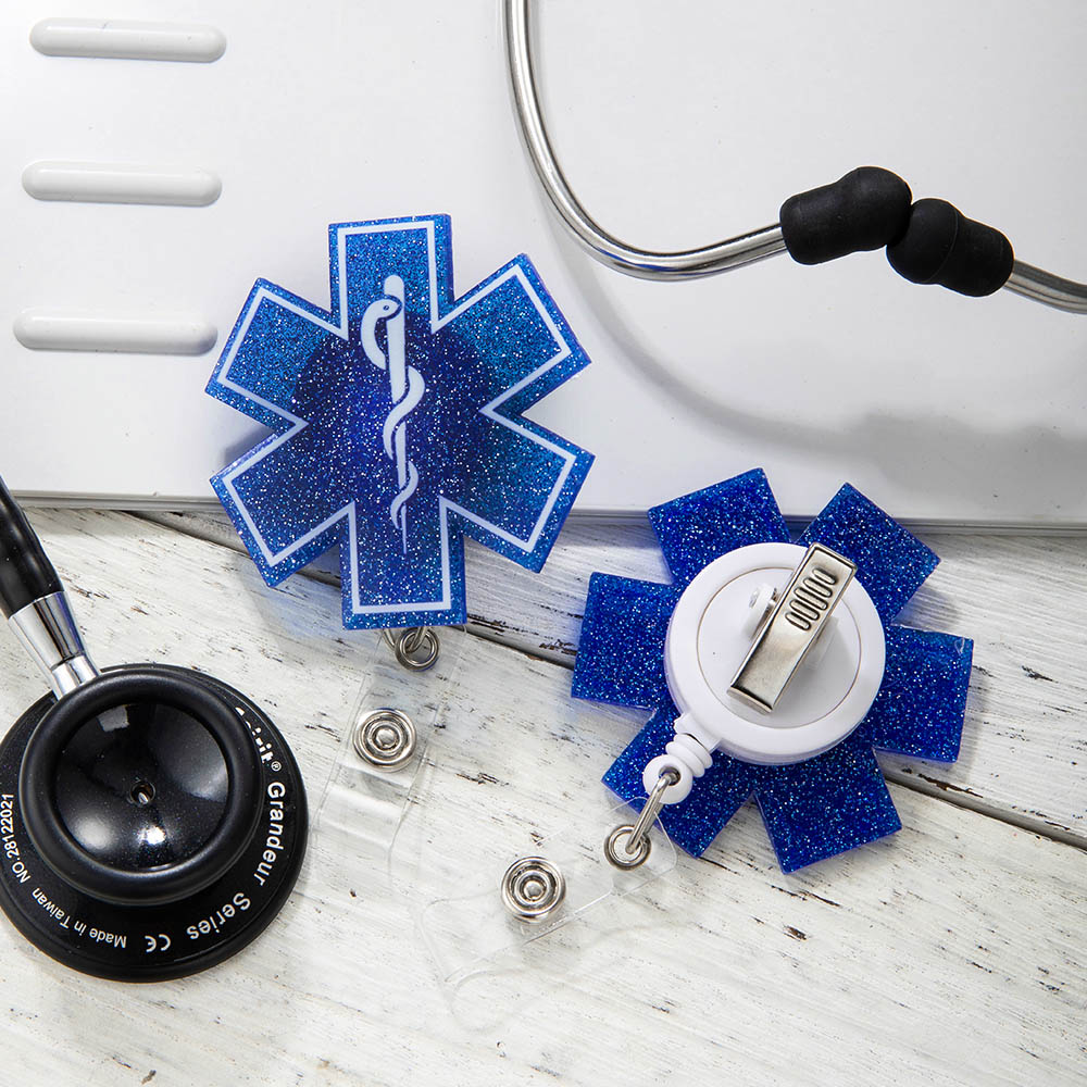 Personalized Glitter EMS Star of Life US Flag Badge Set Gift for EMTs ...