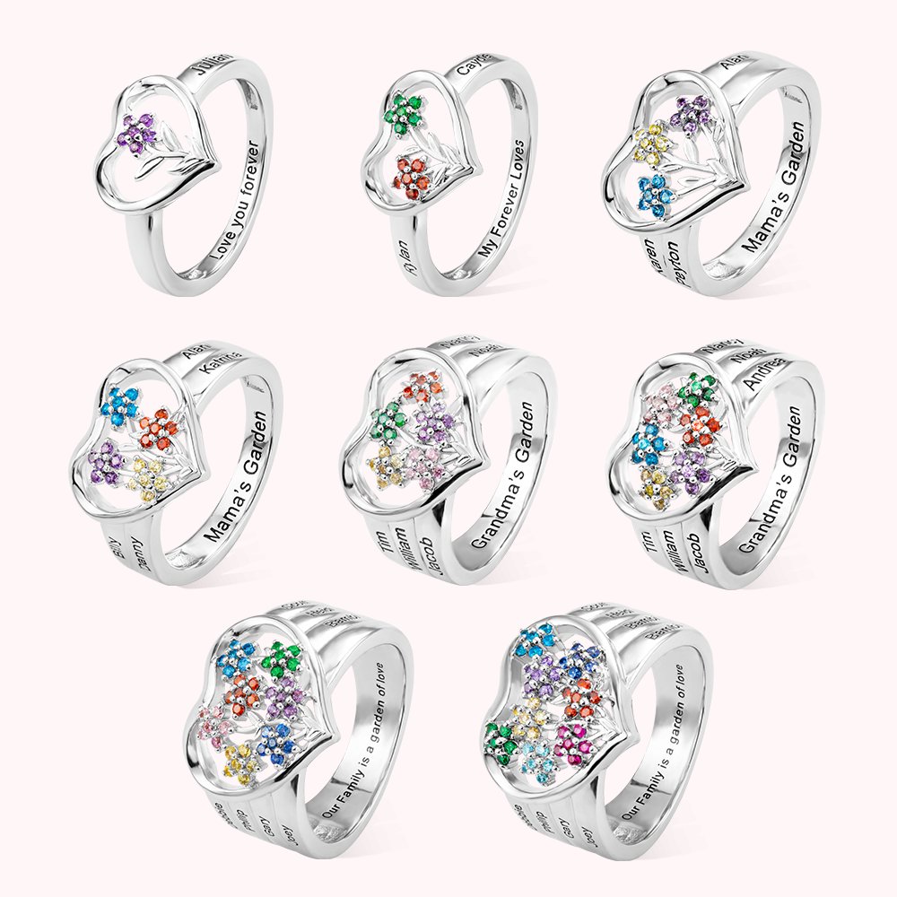 Personalized Family Ring with Names and Birthstones - CALLIE