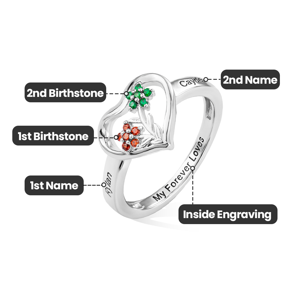 Personalized Family Ring with Names and Birthstones - CALLIE