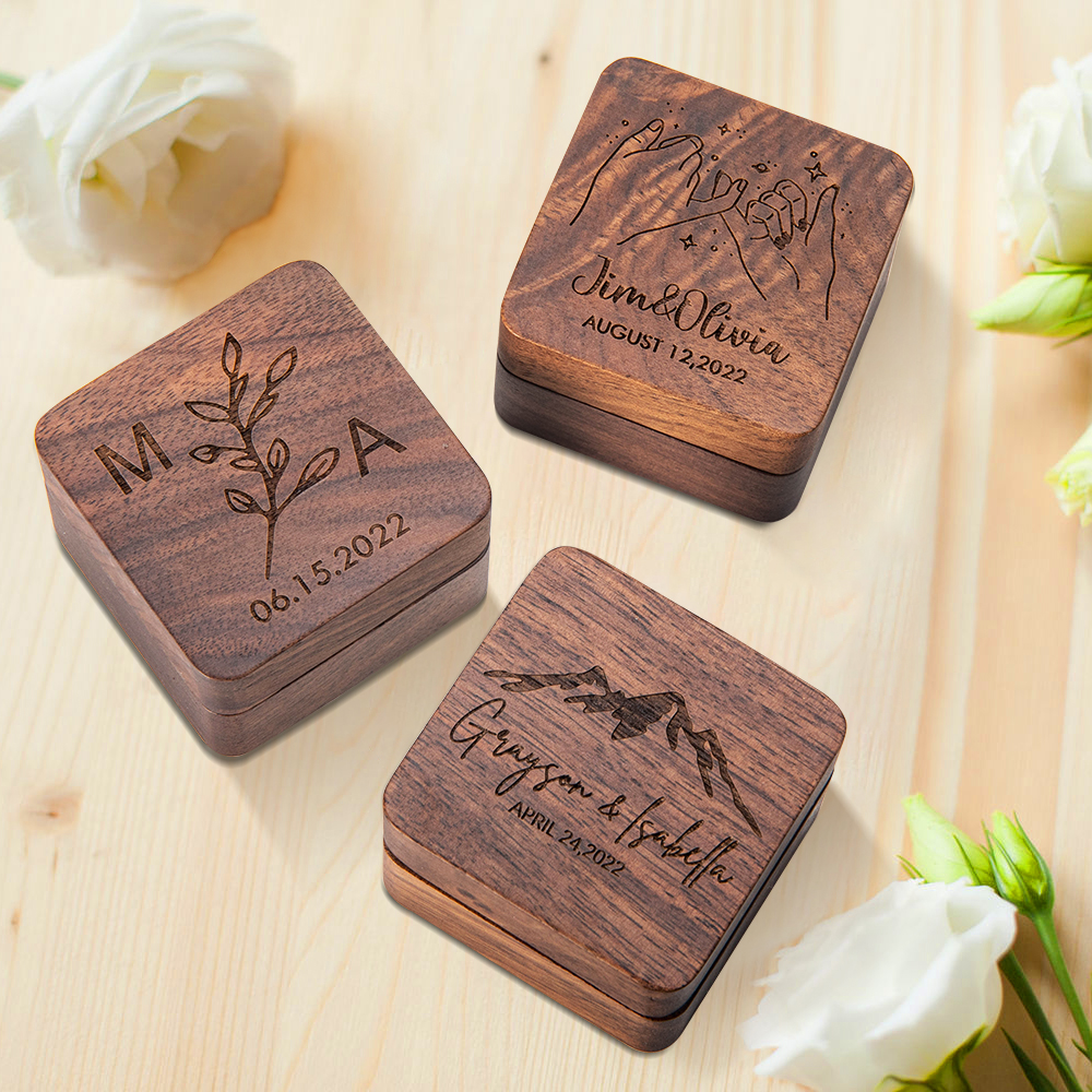 Personalized Wooden Engagement Ring Box Wedding Ring Box with Engraved ...