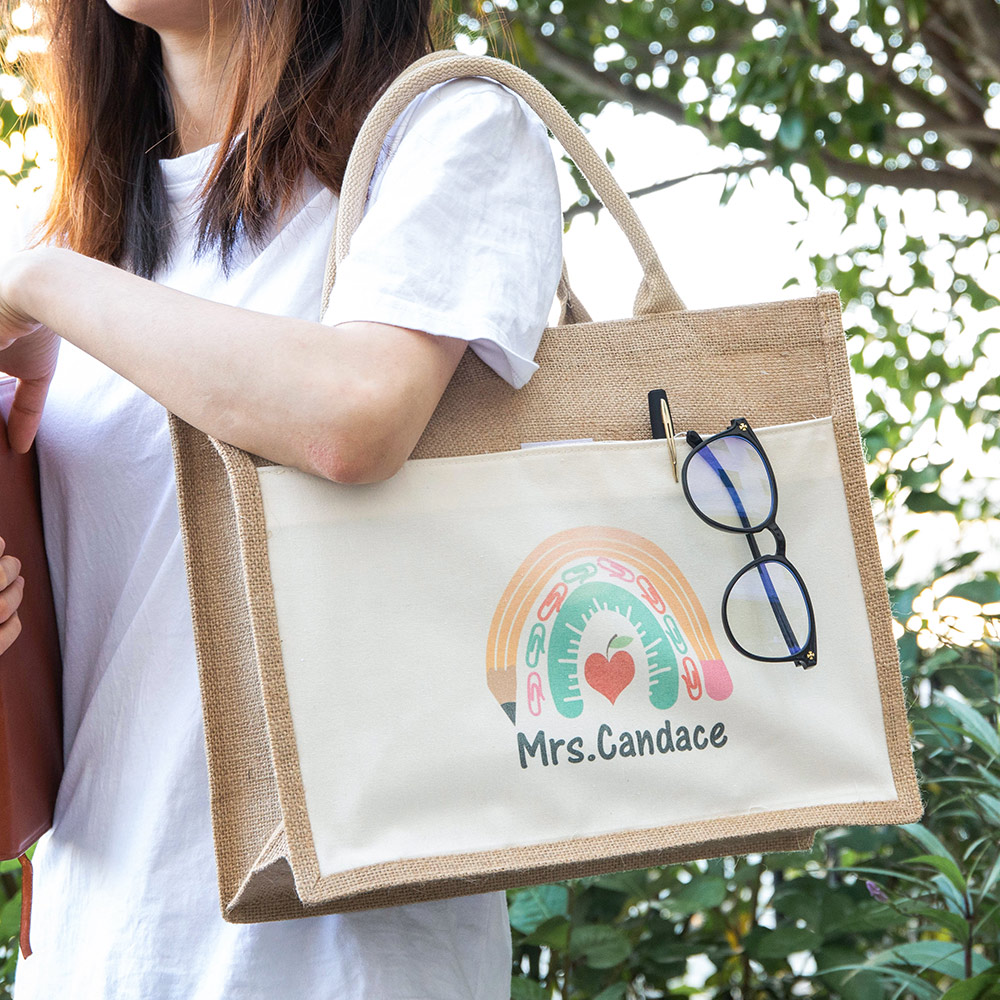 Personalized Teacher Jute Tote Bag with Name for Teacher Appreciation ...