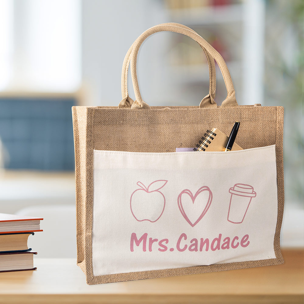 Personalized Teacher Jute Tote Bag with Name for Teacher Appreciation ...