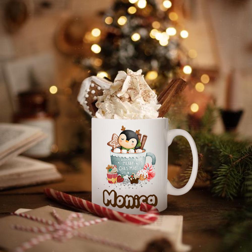 Personalized Cartoon Christmas Theme Hot Cocoa Ceramic Mugs with Name ...